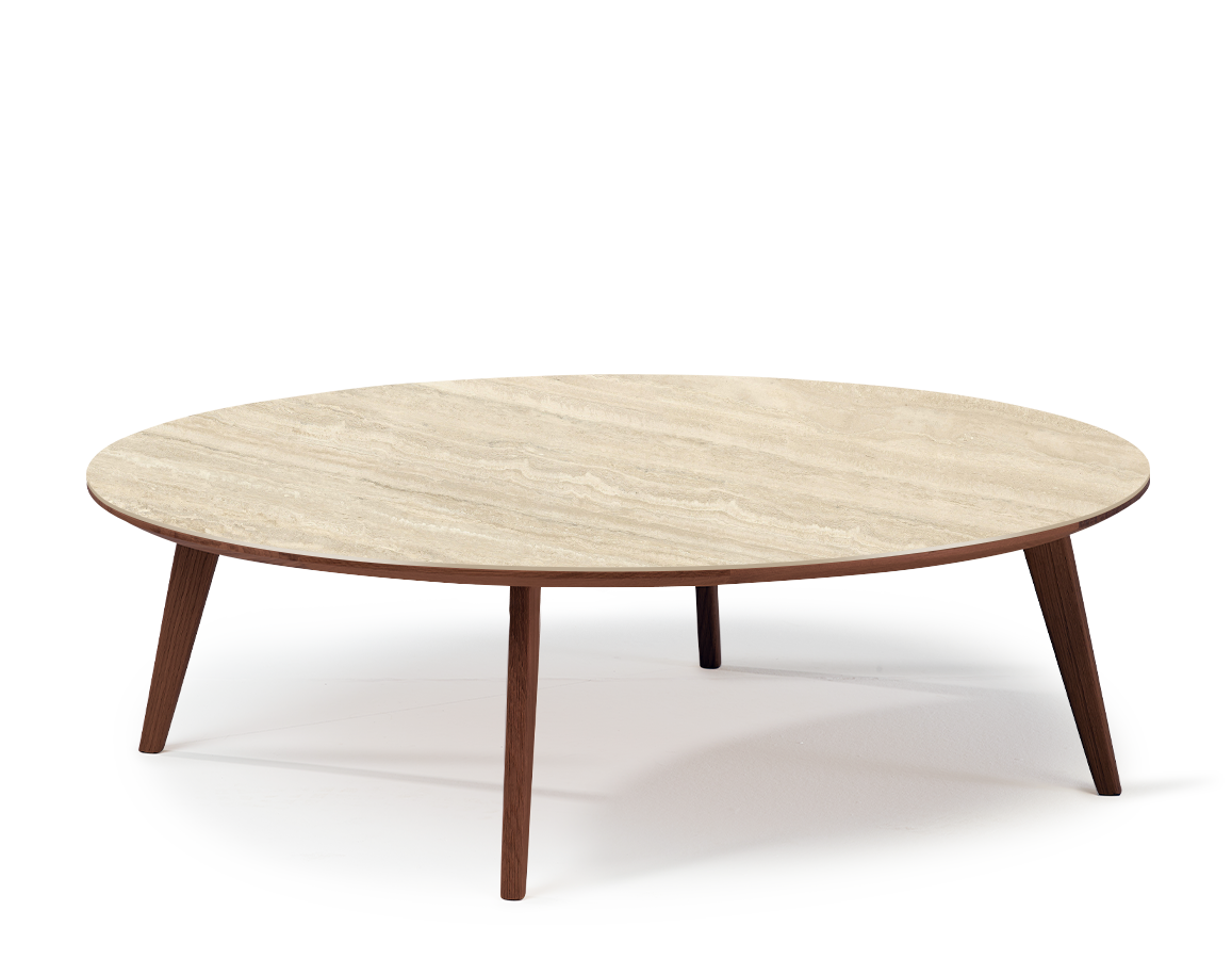 Round coffee table F1 in oak and ceramic wood with dark brown ceramic ...