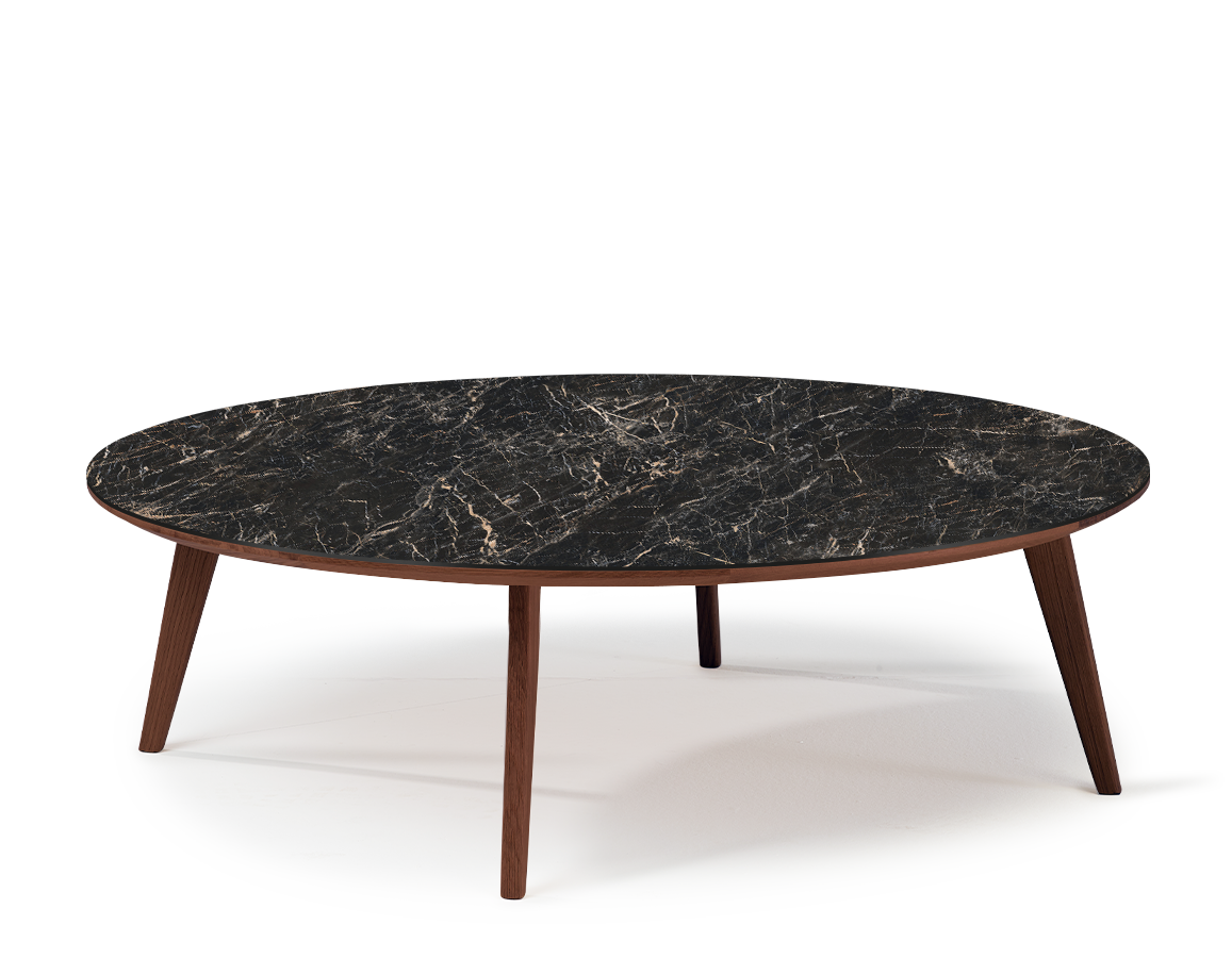 Table basse ronde F1 en chêne et céramique bois teinte marron foncé ...