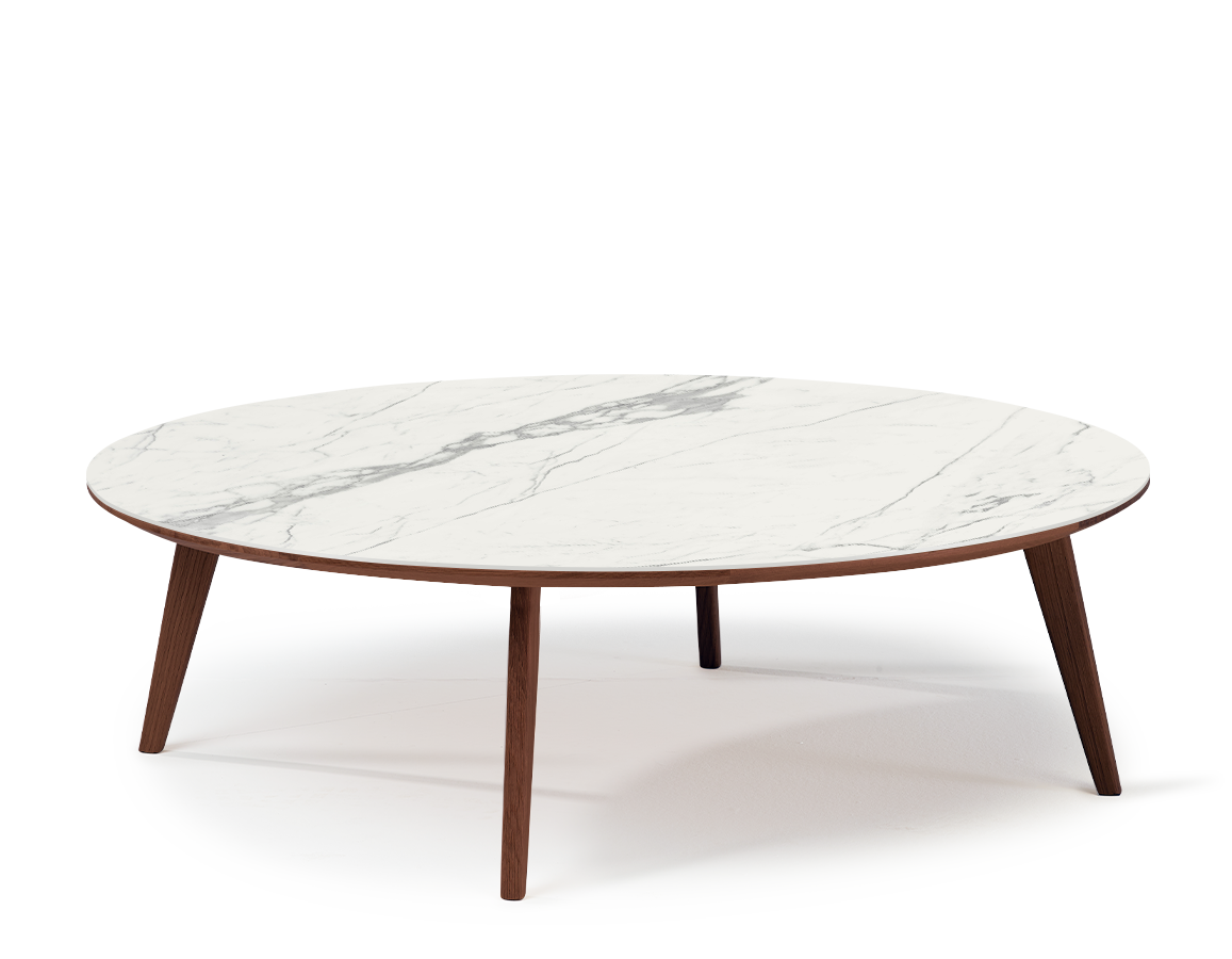 Round coffee table F1 in oak and dark brown ceramic wood with white ...