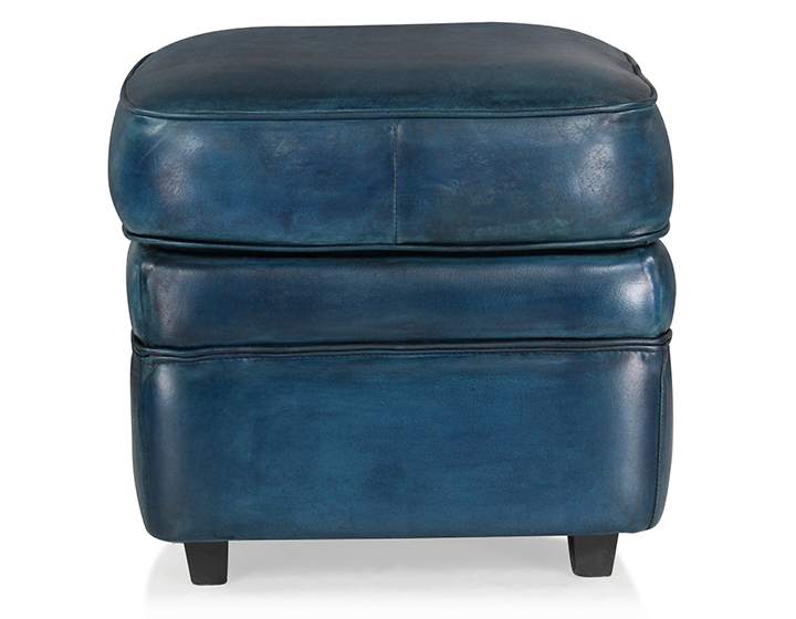 Pouf cuir bleu - Choiseul | Maison Saulaie