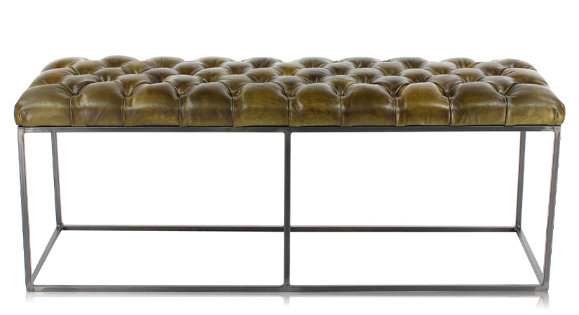 Banquette chesterfield en cuir vert olive - Thomas | Maison Saulaie