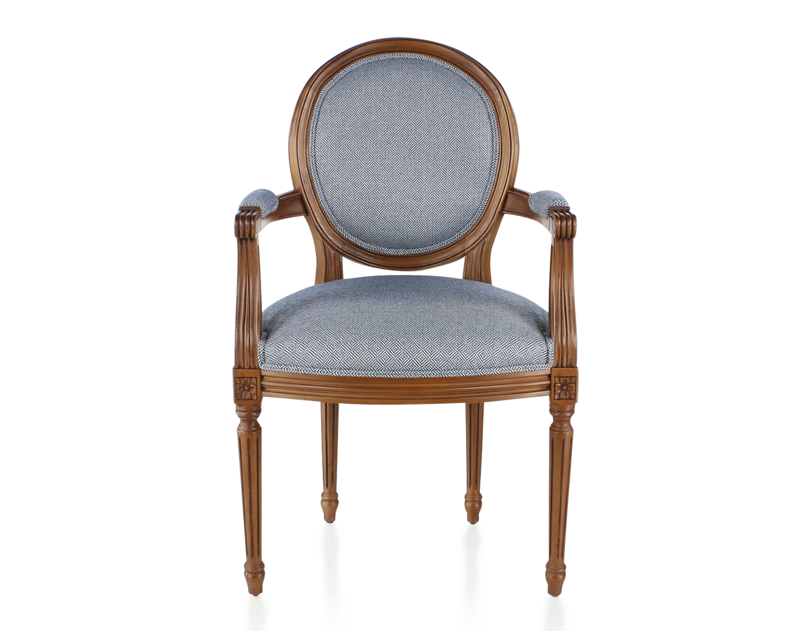 Chaise ancienne avec accoudoirs style Louis XVI tissu chevron bleu ...