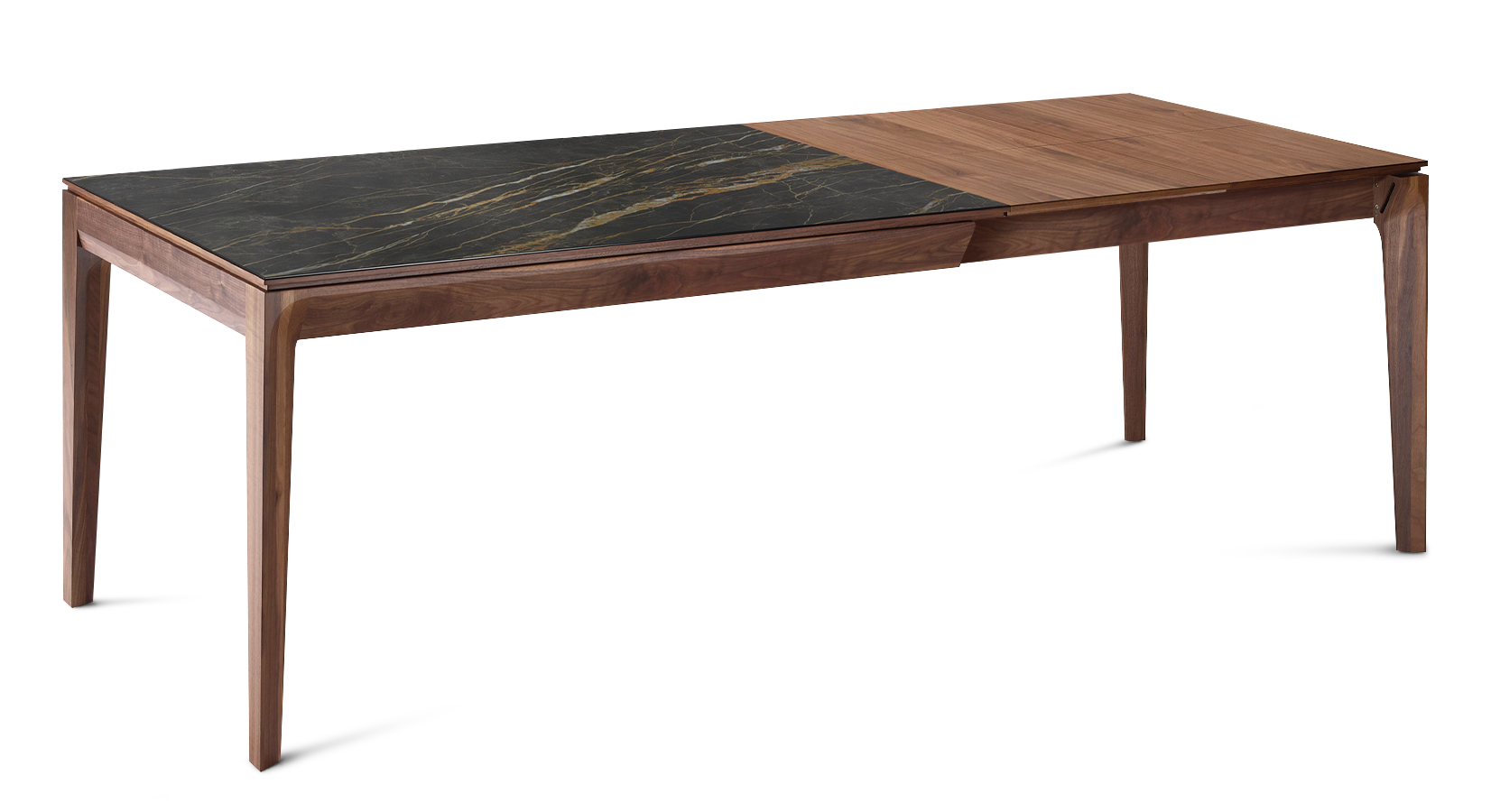 6 to 10-person extendable table in walnut and black marble-effect ...
